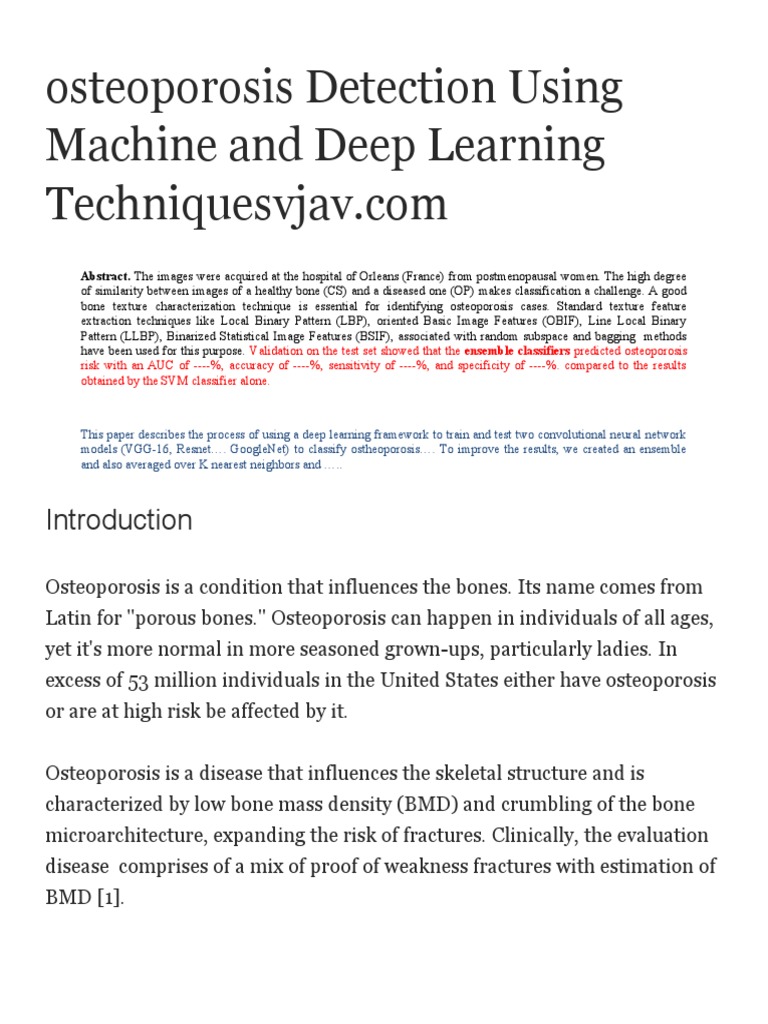 Osteoporosis Detection Using Machine And Deep Learning Techniques Pdf