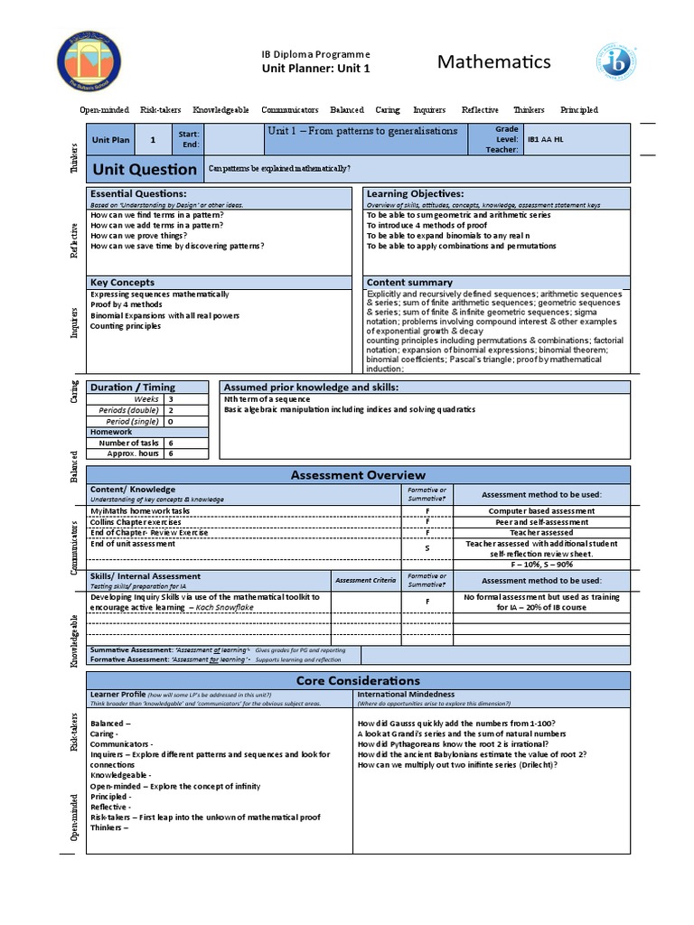 IB HL AA Unit 01 Patterns and Sequences | PDF | Educational Assessment ...
