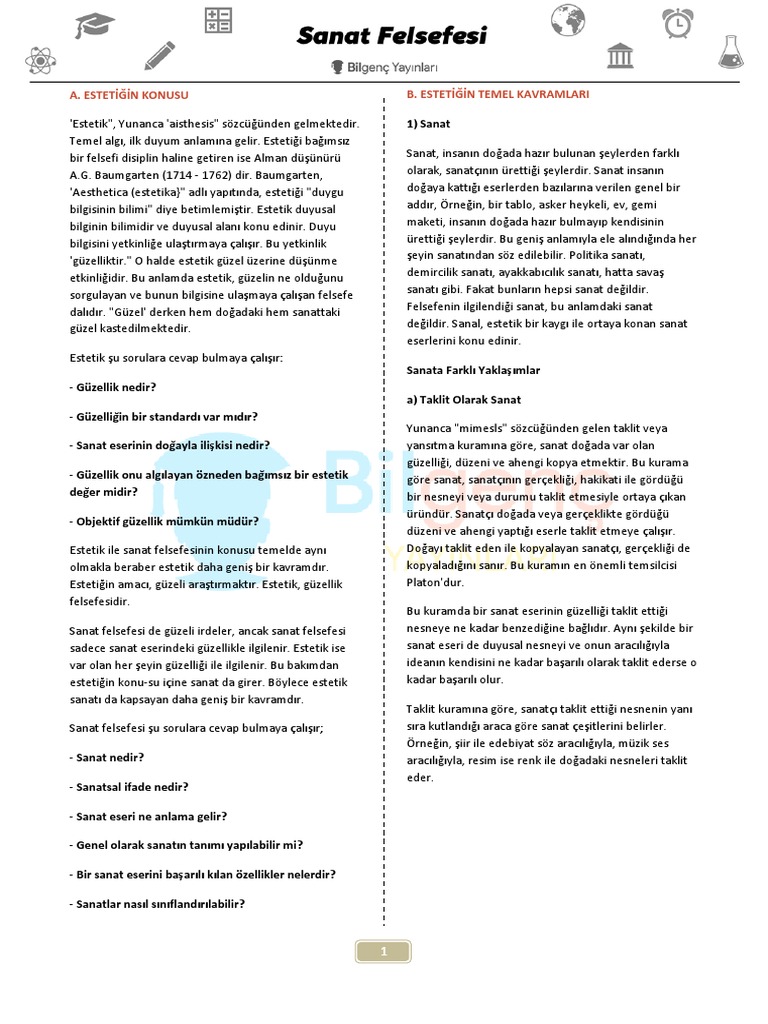 Tyt Felsefe Sanat Felsefesi Ders Notu | PDF