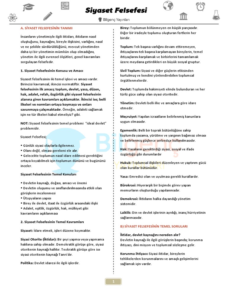 Tyt Felsefe Siyaset Felsefesi Ders Notu | PDF