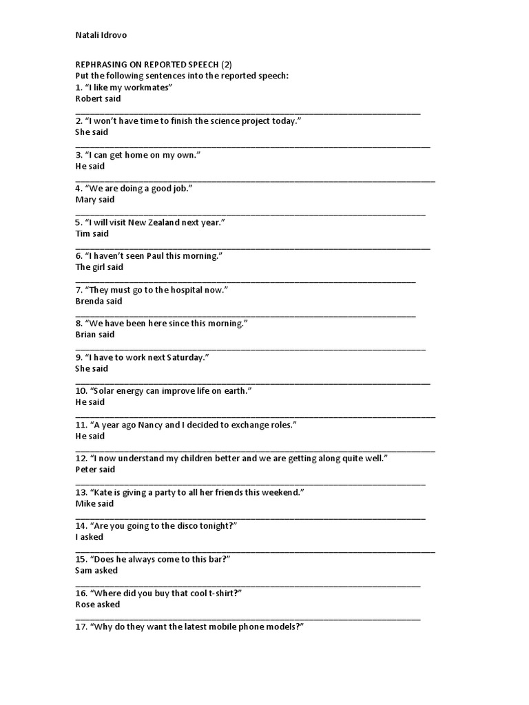 Rephrasing On Reported Speech | PDF | Foreign Language Studies