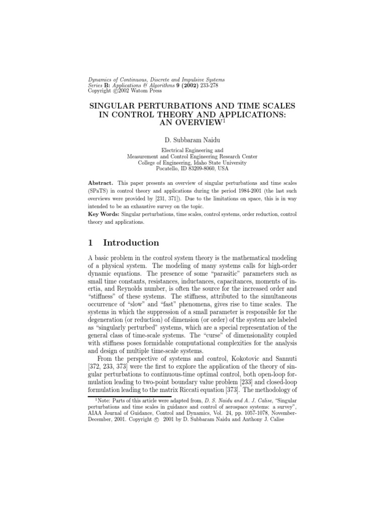 Singular Perturbation An Overview | PDF | Stability Theory | Optimal Control