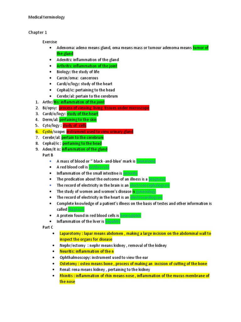 Medical Terminology Chapter 1 Practice Questions | PDF | Human Body ...