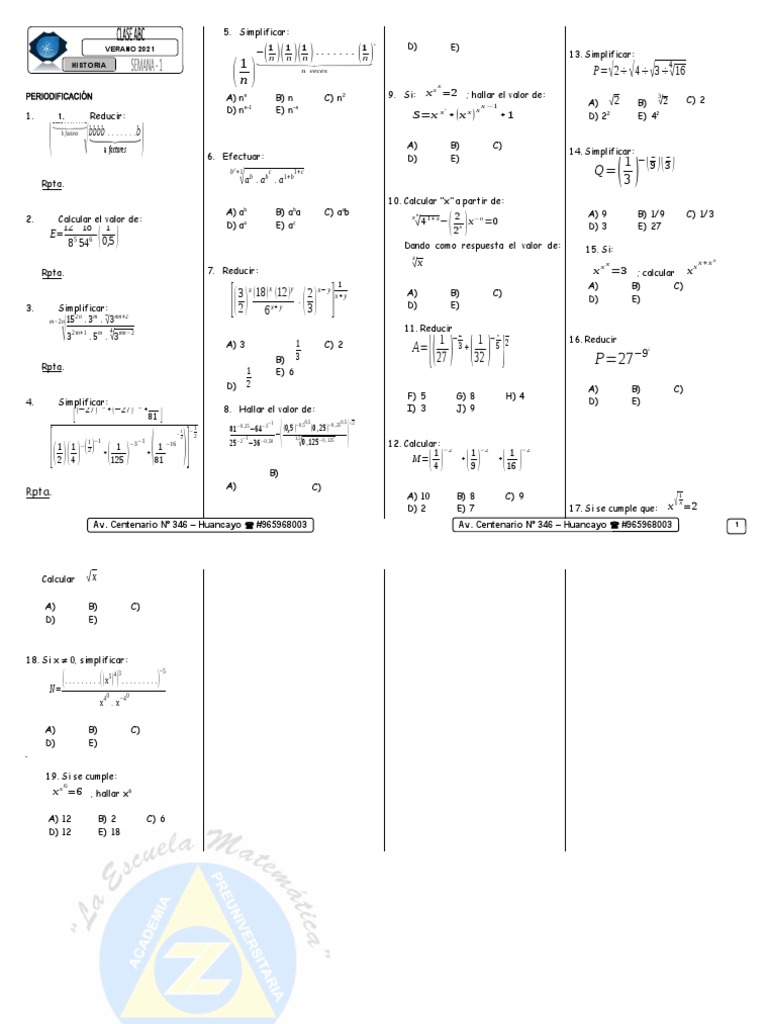 2021 Verano 1 Algebra Practica | PDF