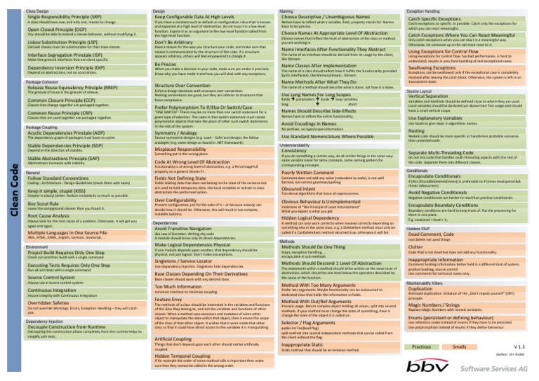Clean Code Cheat Sheet V1.3 | PDF | Method (Computer Programming ...