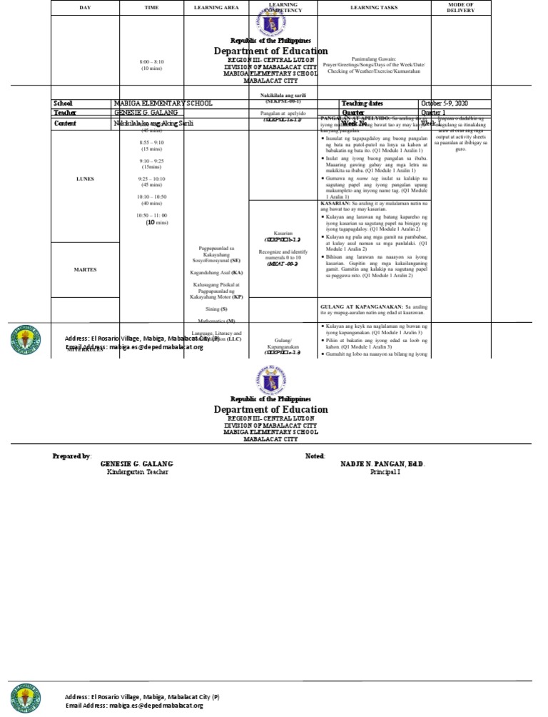 Weekly Home Learning Plan 1 | PDF