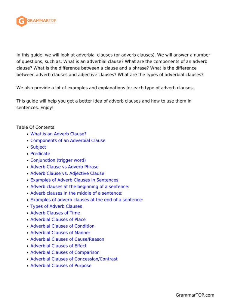 Adverbial Clauses - The Complete Guide With Types, Definitions, and ...