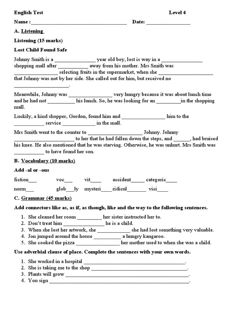 Level 4 English Test April 2019 | PDF