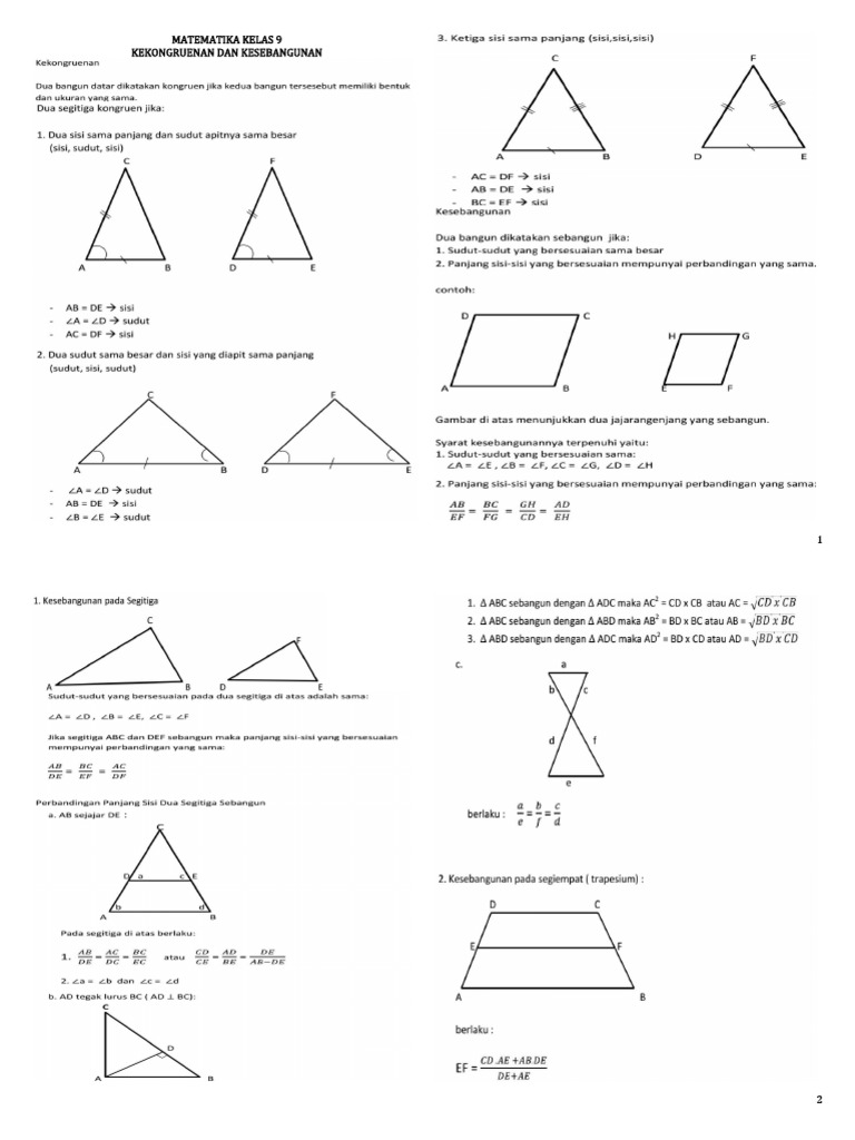 MATEMATIKA KELAS 9 Kekongruenan Dan Kesebangunan | PDF