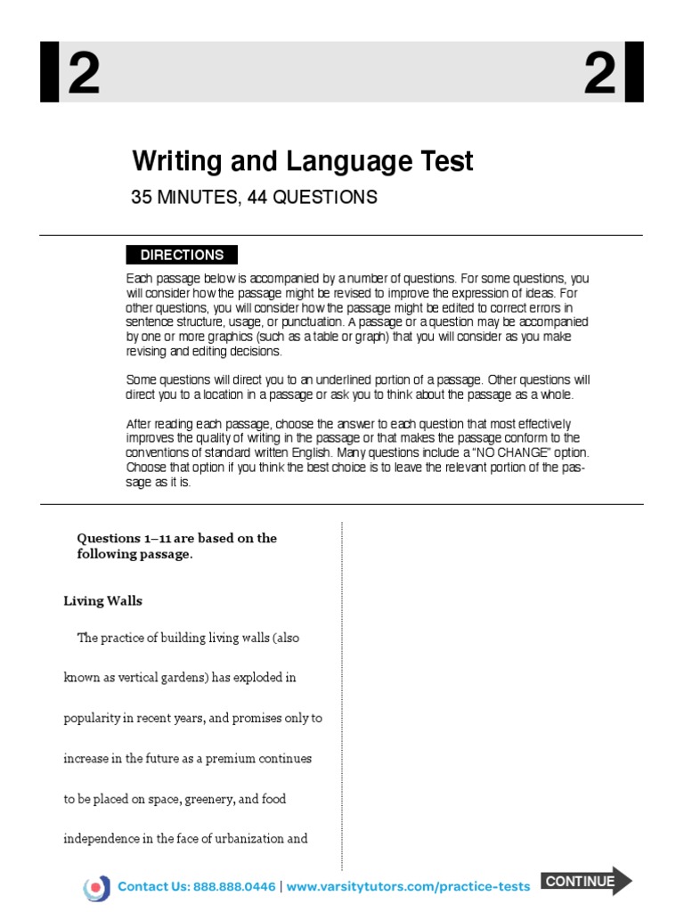 Writing And Language Test 35 Minutes 44 Questions PDF Gardens