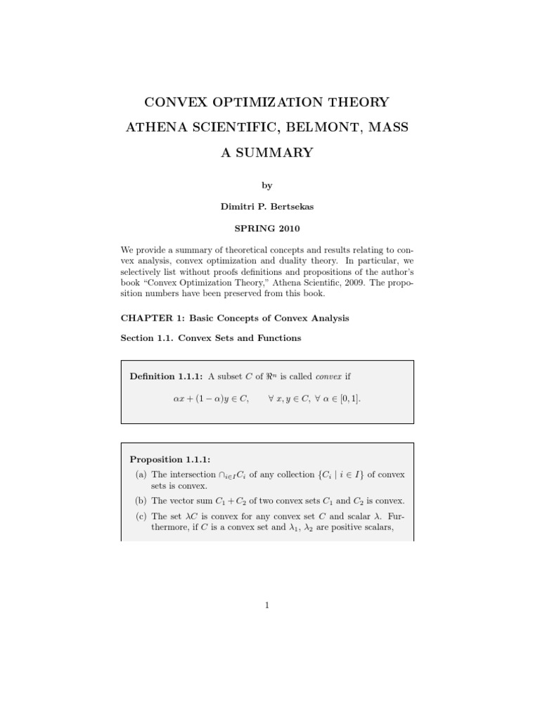 Convex Optimization Theory Summary Pdf Convex Set Vector Space