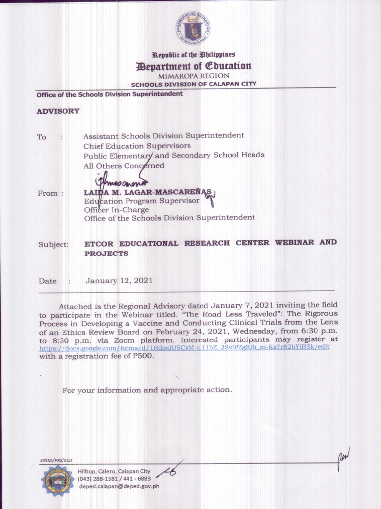 ETCOR Educational Research Center Webinar and Projects | PDF