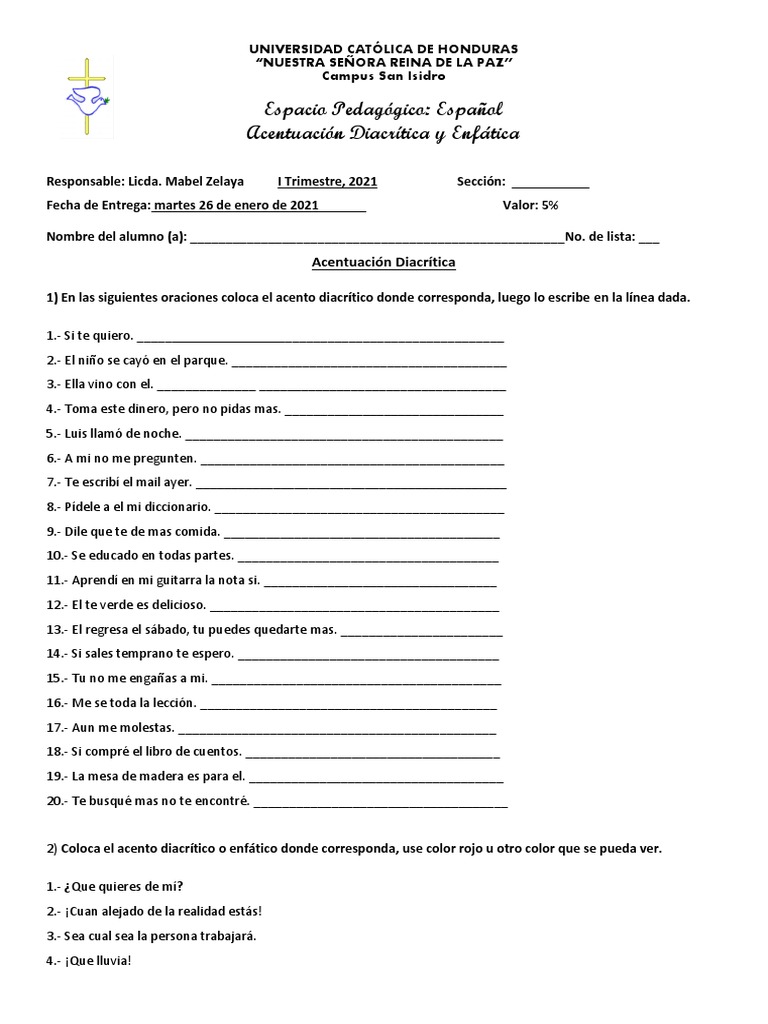 Ejercicios Sobre El Acento Diacrítico y Enfático | PDF | Salud y bienestar