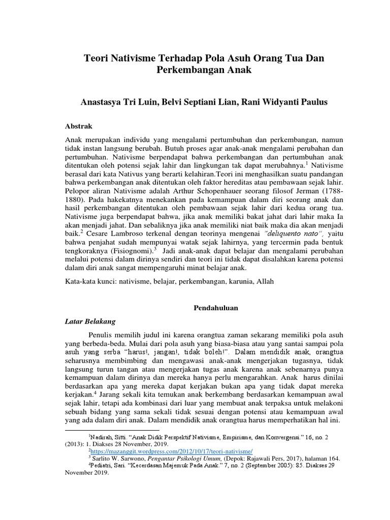 Teori Nativisme Terhadap Pola Asuh Orang Tua Dan | PDF