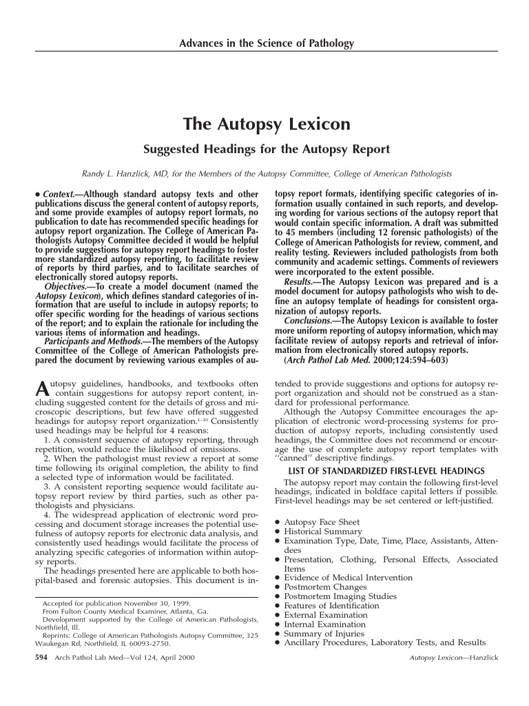 Autopsy Lexicon | PDF | Pathology | Thorax