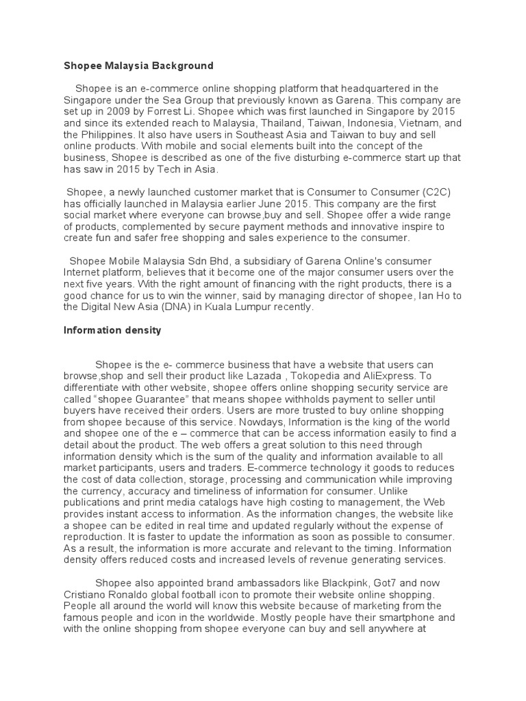 Shopee Malaysia Background | PDF | E Commerce | Information Technology