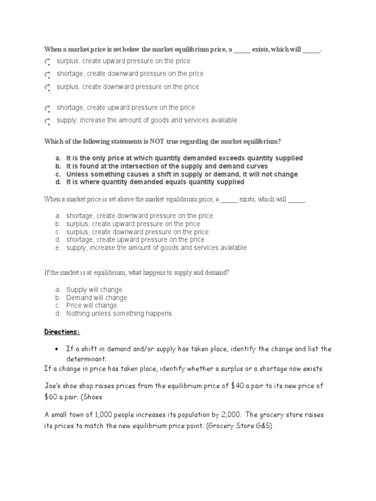 Market Equilibrium Dynamics Worksheet | PDF | Politics