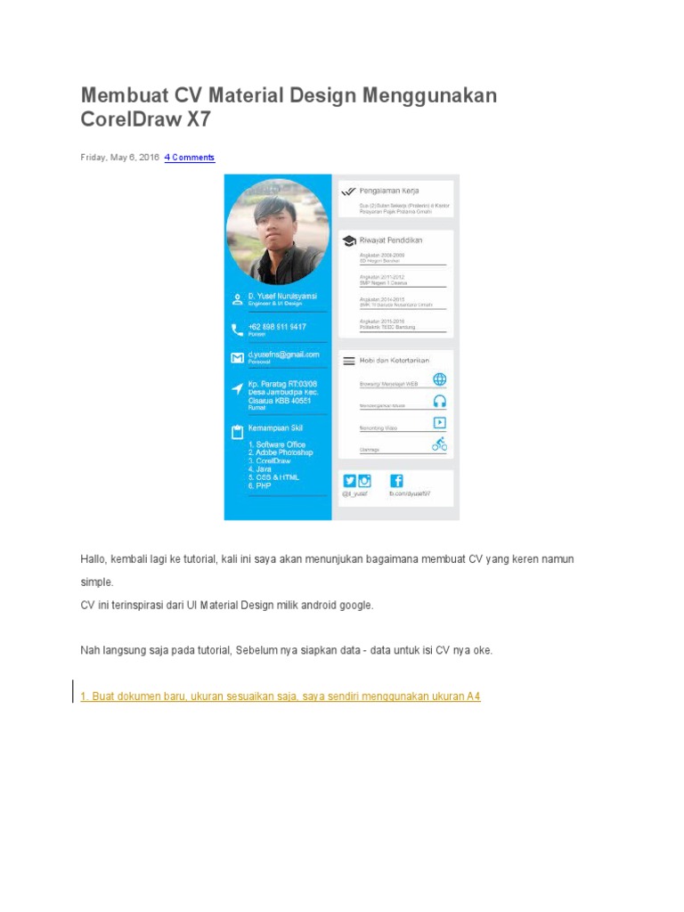 Membuat CV Material Design Menggunakan CorelDraw X7 | PDF