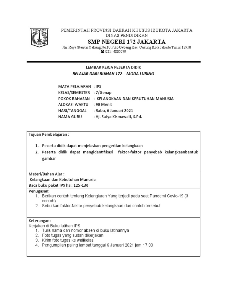 LKPD Luring Kls 7 IPS (9 Dan 11 Nov 2020) | PDF