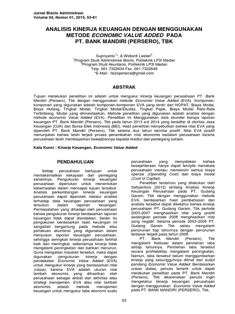 Analisis Kinerja Keuangan Dengan Menggunakan Metode Eva Pada Eva BNK ...