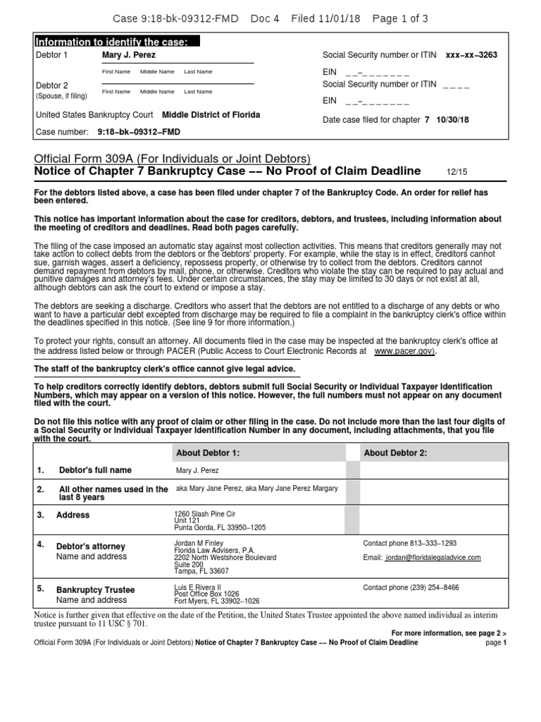 Official Form 309A (For Individuals or Joint Debtors) : Notice of ...