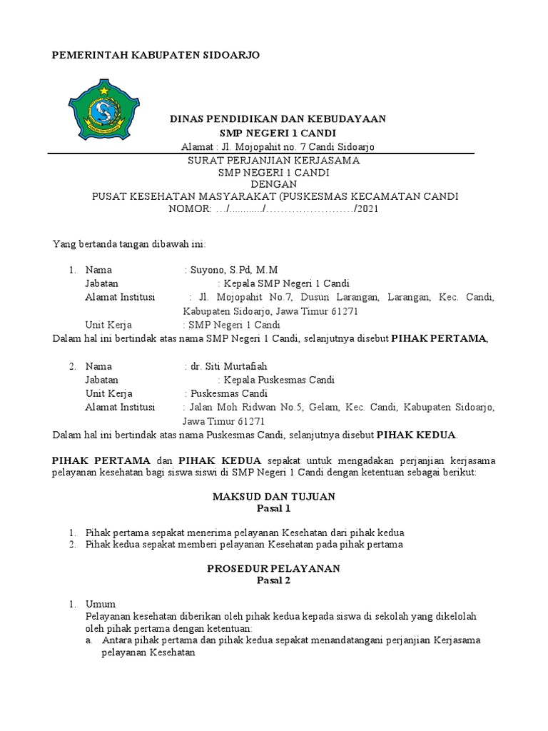 Contoh Mou Puskesmas Dengan Sekolah Smpn 1 Candi Pdf