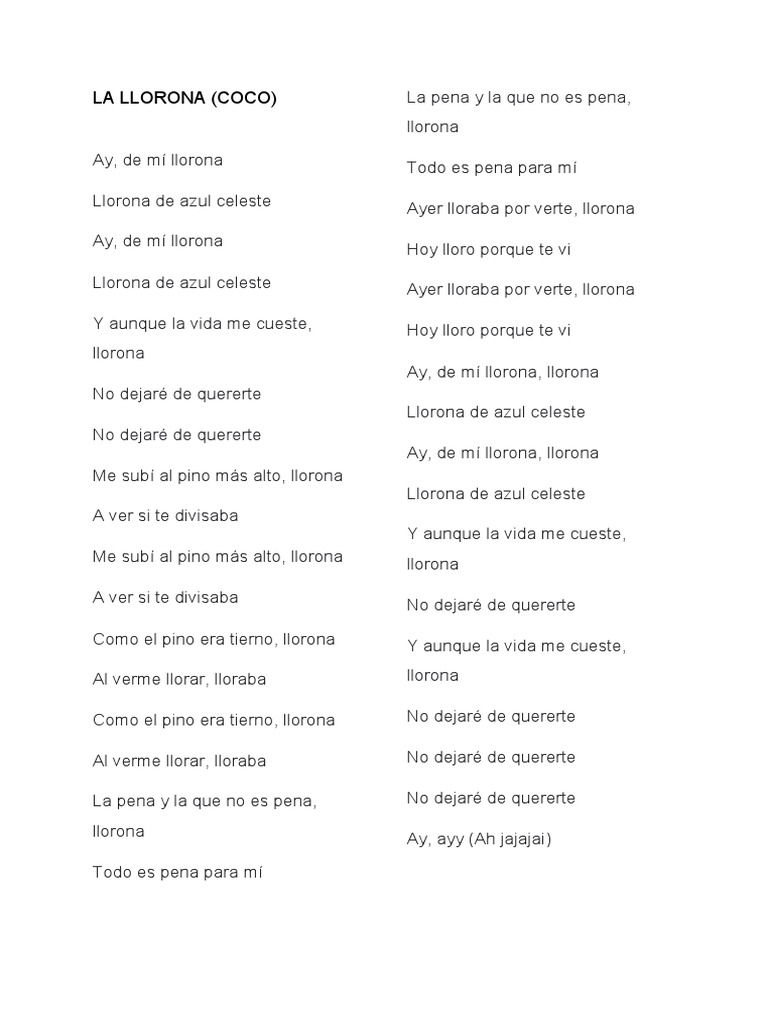 La Llorona (Coco) canción completa | PDF