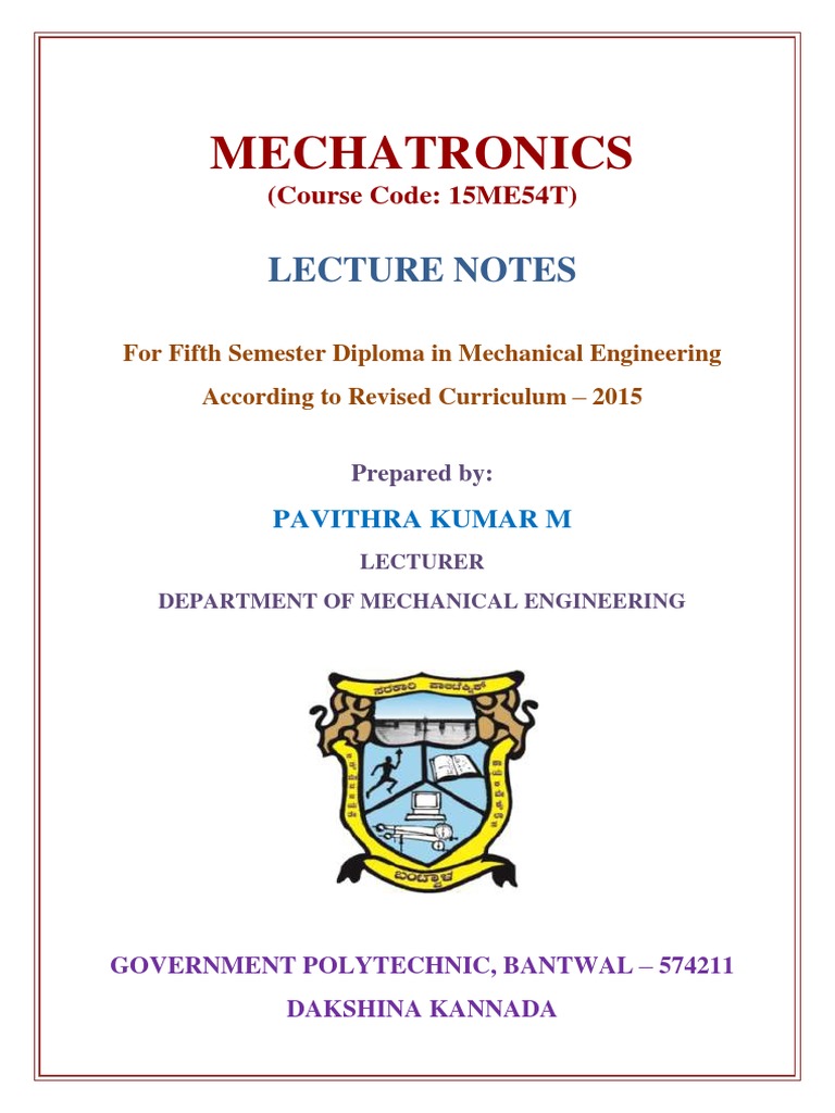 Mechatronics: Lecture Notes | PDF | Analog To Digital Converter ...