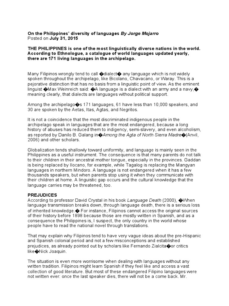 On The Philippines Linguistic Diversity | PDF | Philippines | Linguistics