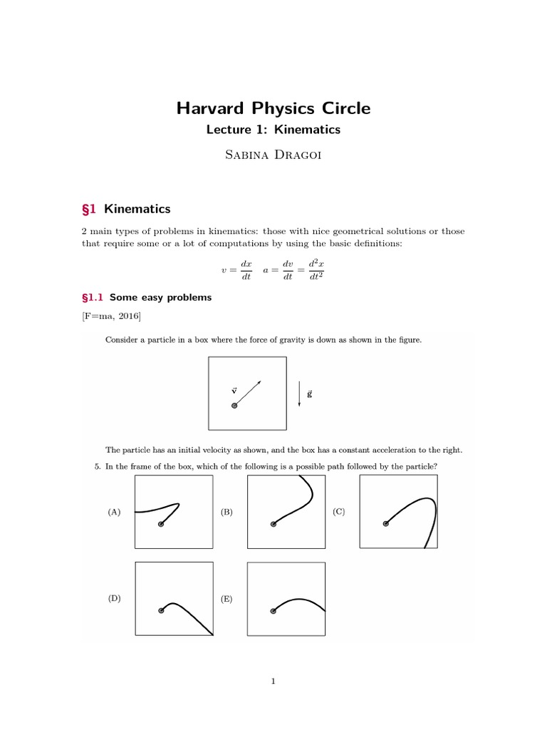 Harvard Physics Circle: Lecture 1: Kinematics | PDF