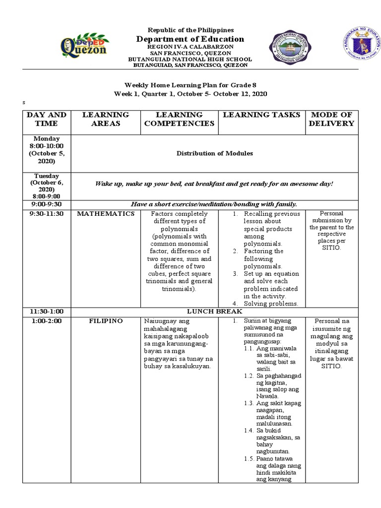Whlp-1stweek g8 Kamagong | PDF | Force | Teaching Mathematics
