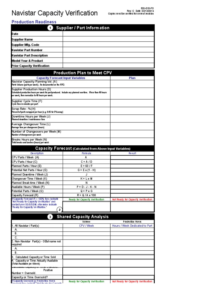 Navistar Capacity Verification: Supplier / Part Information | PDF ...