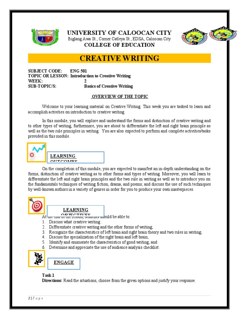 Creative Writing Module 1 - Intro To Creative Writing | PDF | Narration ...
