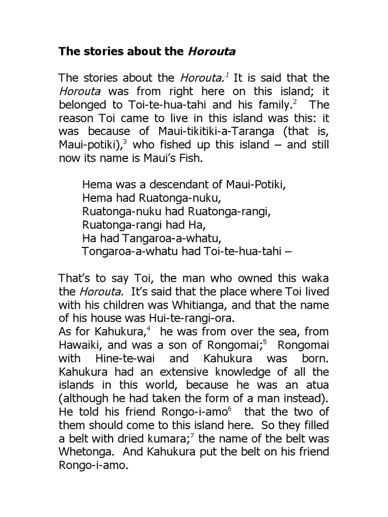 Maori Legends: The Horouta Story | PDF | Māori | Indigenous Peoples Of ...