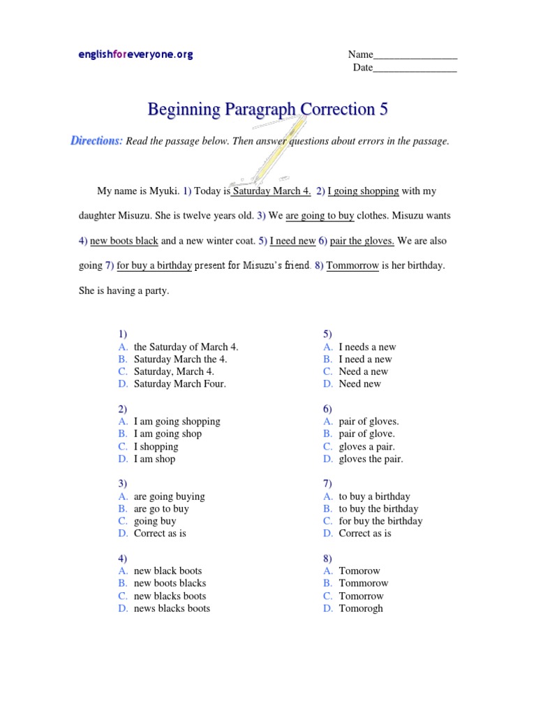 Beginning Paragraph Correction 5 | PDF