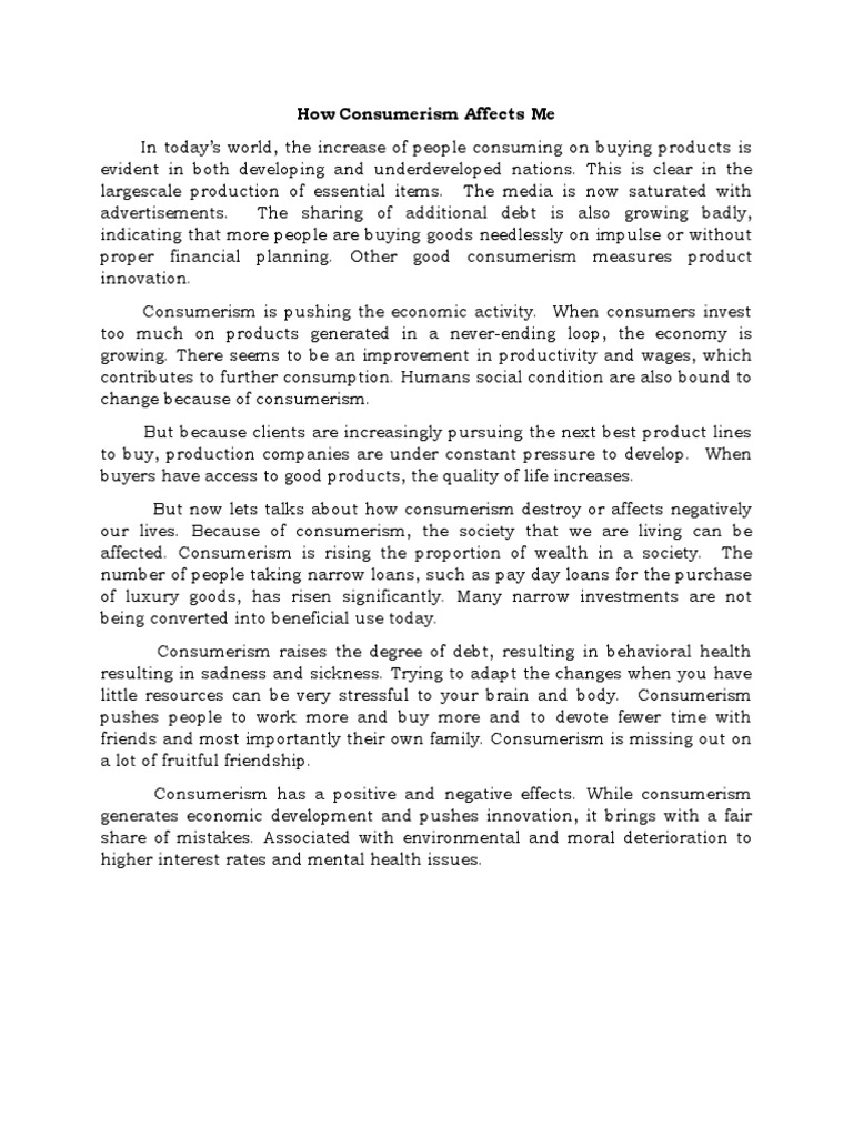 Consumerism Essay | PDF