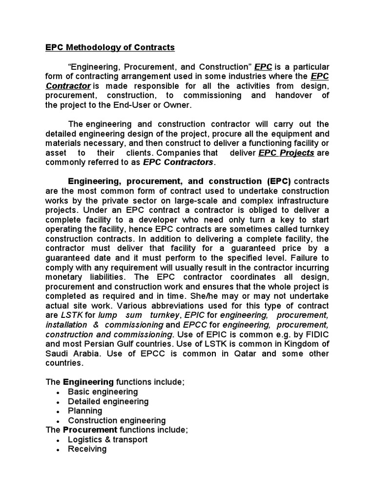 EPC Turnkey Project Methodology | PDF | Business | Economic Sectors