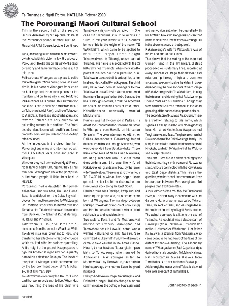 The Porourangi Maori Cultural School: Te Runanga o Ngati Porou NATI ...