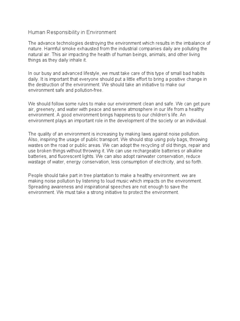 Human Responsibility in Environment | PDF