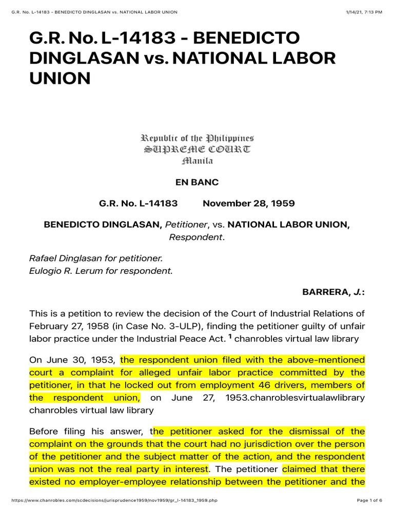 Unfair Labor Practice Case: Dinglasan vs. Union | PDF | Unfair Labor ...