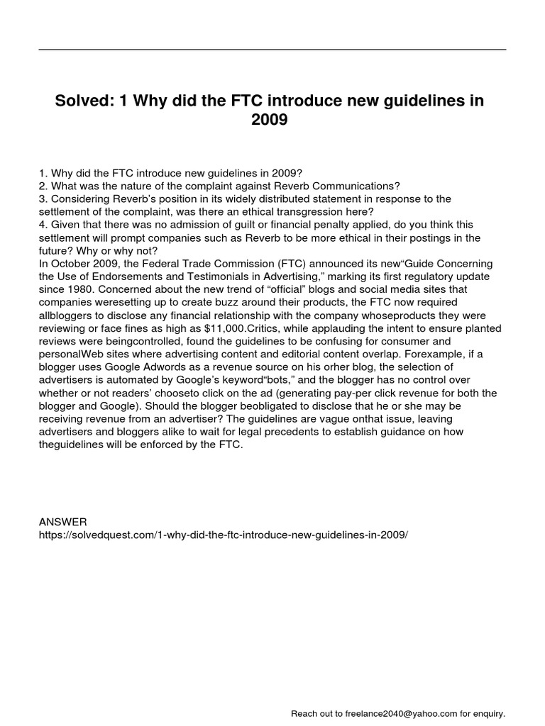 1 Why Did The FTC Introduce New Guidelines in 2009 | PDF | Federal ...