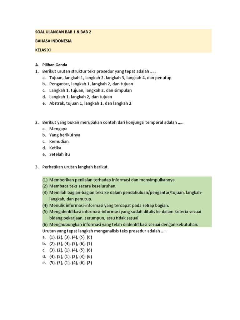 Soal Ulangan Bab 1 Dan 2 Kelas Xi | PDF