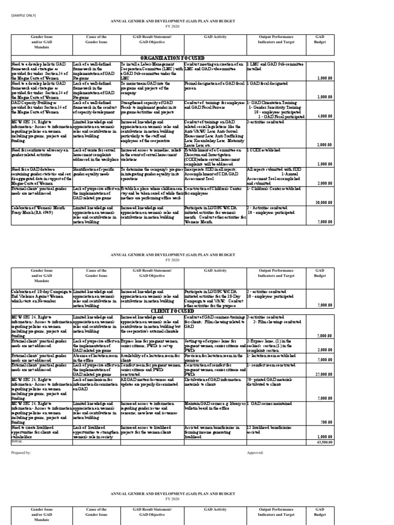 Organization Focused: Annual Gender and Development (Gad) Plan and ...