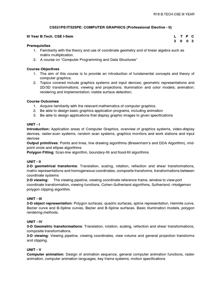 Computer Graphics (Professional Elective - II) | PDF | 2 D Computer ...