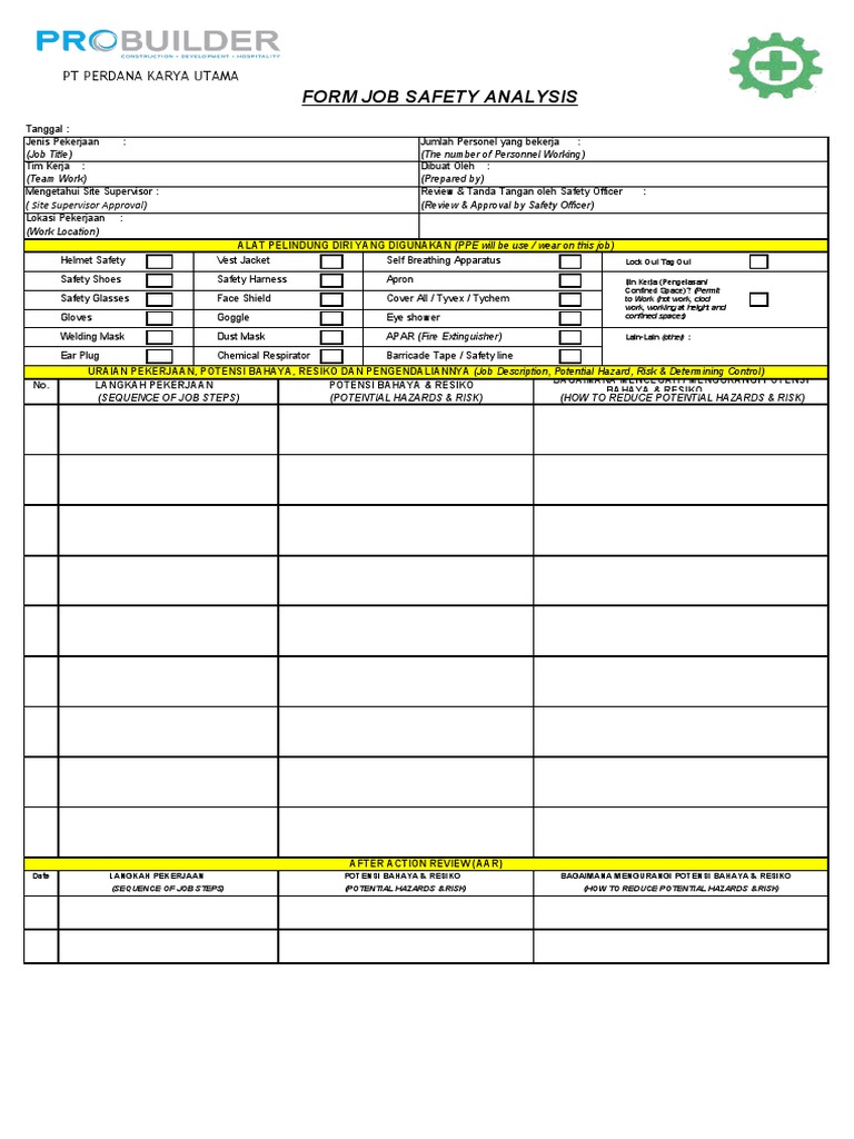 Job Safety Analysis Form Template