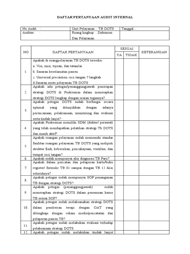 Instrumen Audit TB DOTS | PDF