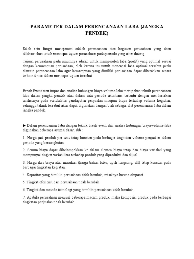 Parameter Dalam Perencanaan Laba (Akuntansi Manajemen) | PDF