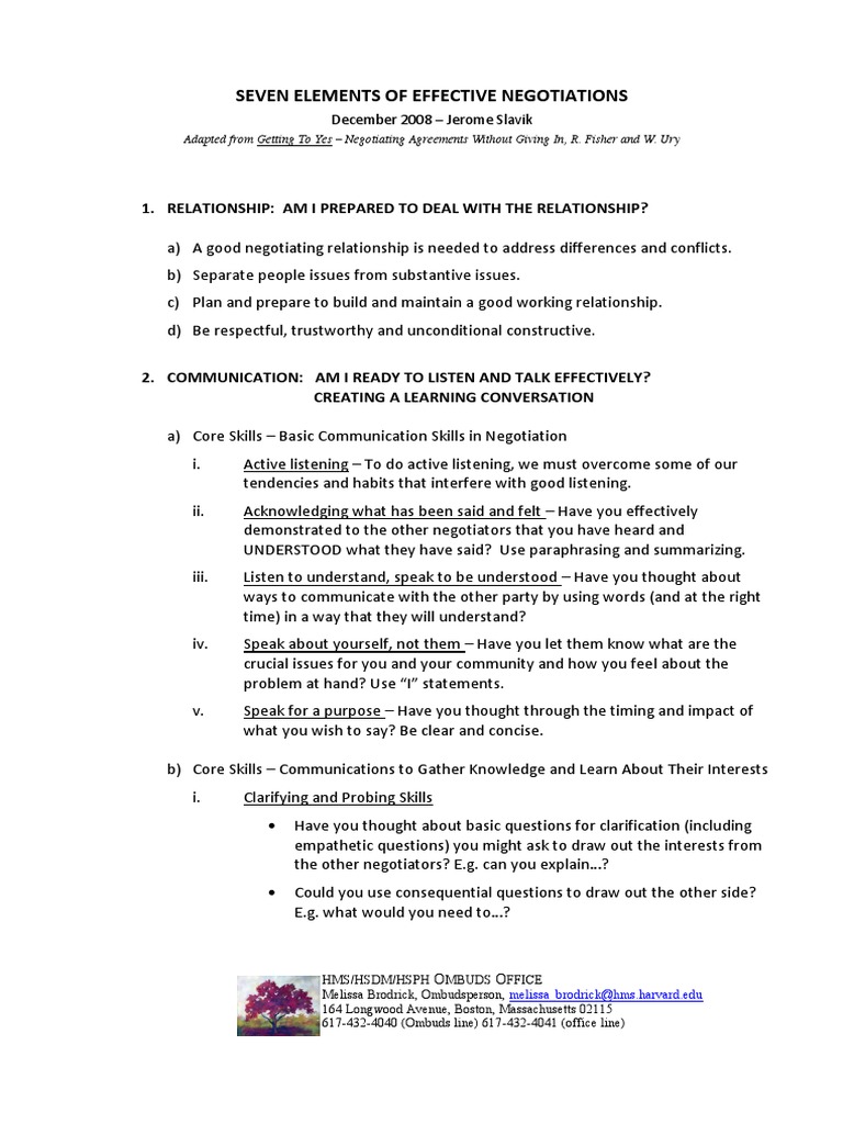 Seven Elements of Negotiation | PDF | Negotiation | Communication