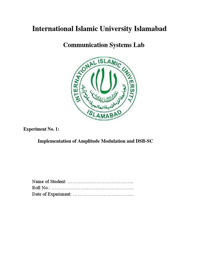 International Islamic University Islamabad: Communication Systems Lab | PDF | Modulation ...
