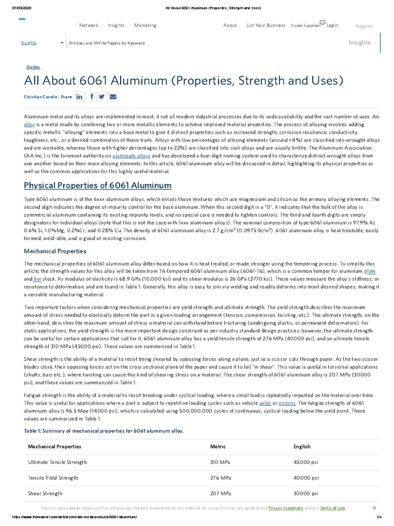 All About 6061 Aluminum (Properties, Strength and Uses) | Download Free ...